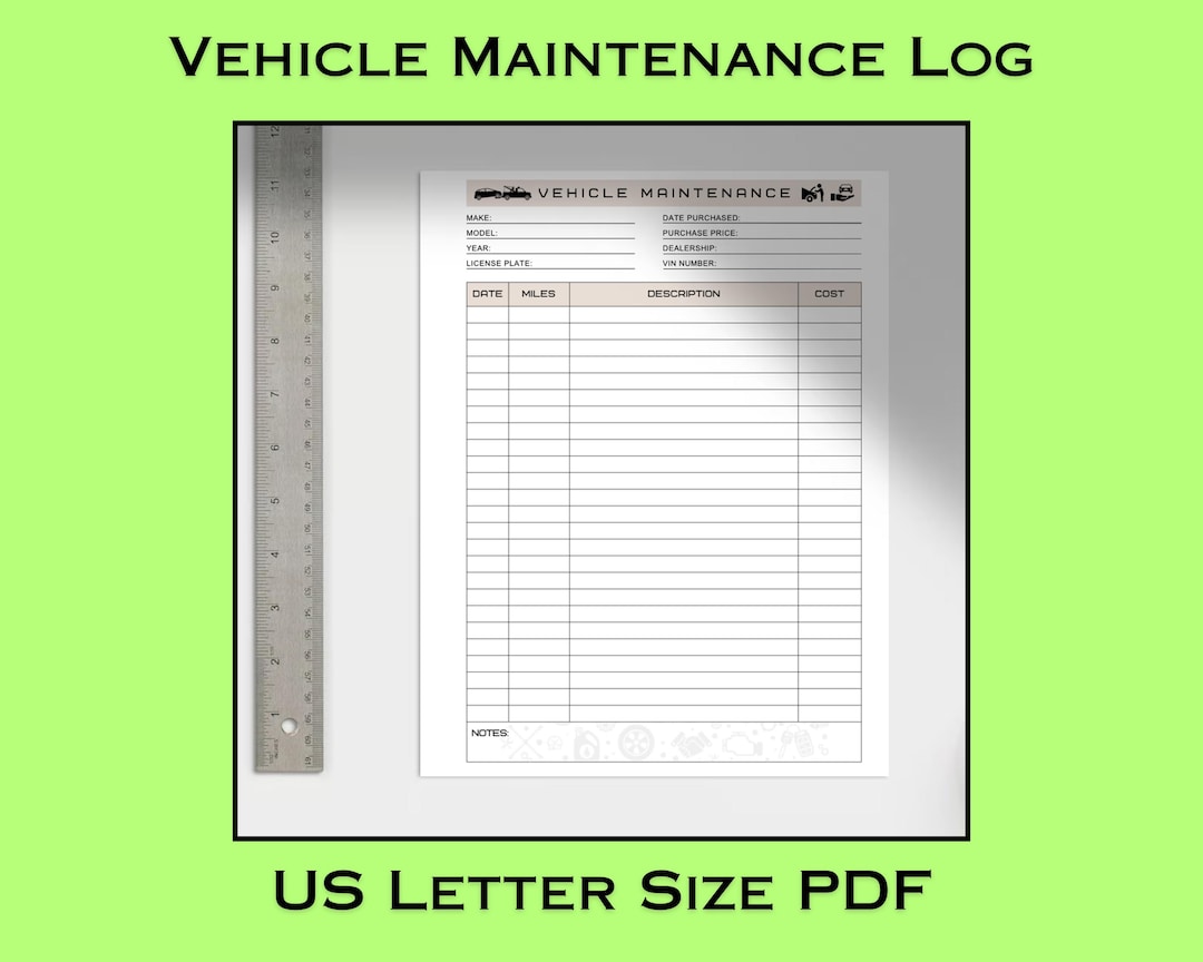 Digital Vehicle Maintenance Log, Car Service Printable PDF, Auto ...