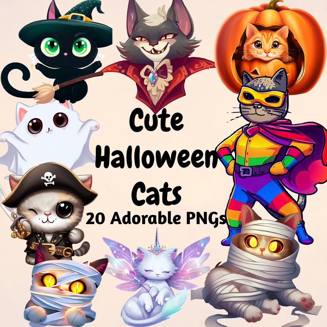 Cute Cats in Halloween Costumes 20 Graphics, Instant Download for ...