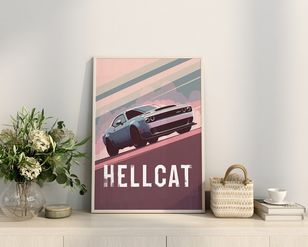 Dodge Challenger SRT Hellcat Poster, Vintage Car Wall Art, Motorsport ...