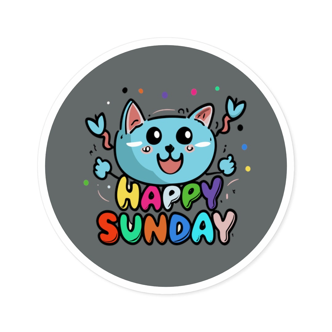 Happy Sunday Sticker, Rainbow Colors Smiling Cat Face Sticker 2 Vinyl ...