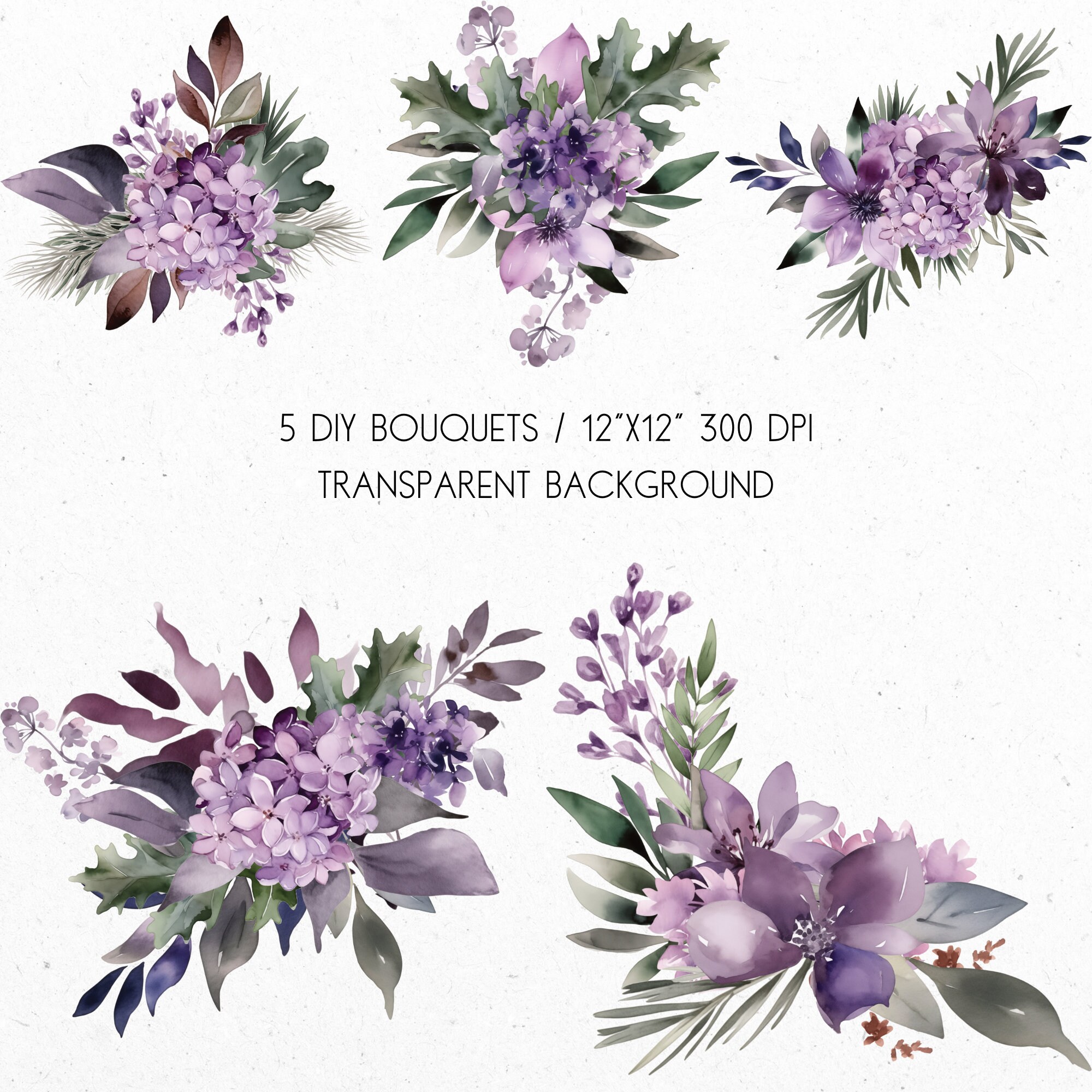 Watercolor Lilac Flower Clip Art, Elements, Bouquet, Frames, Purple ...