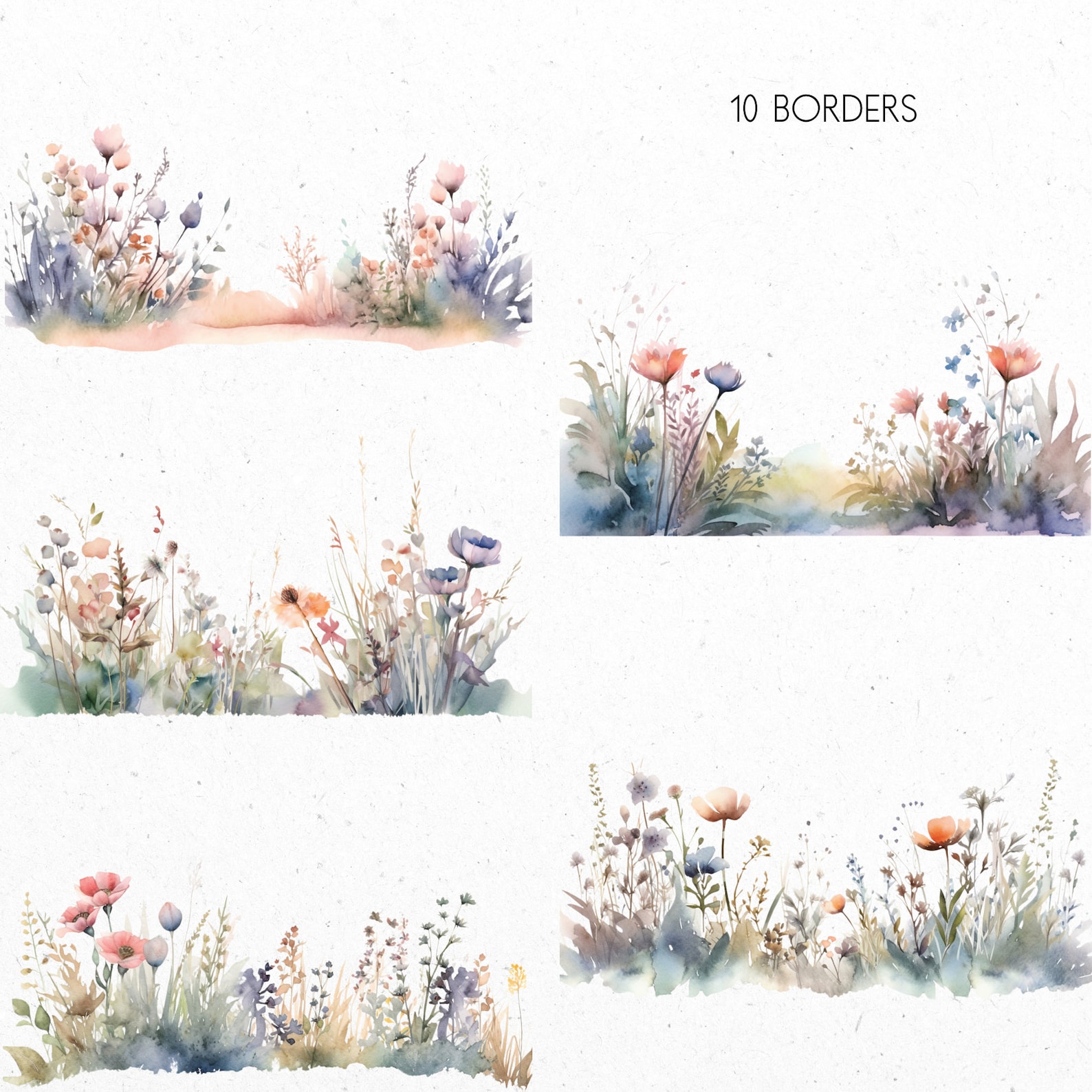 Wildflower Watercolor Border Clip Art, Flowers Border, Seamless Borders ...