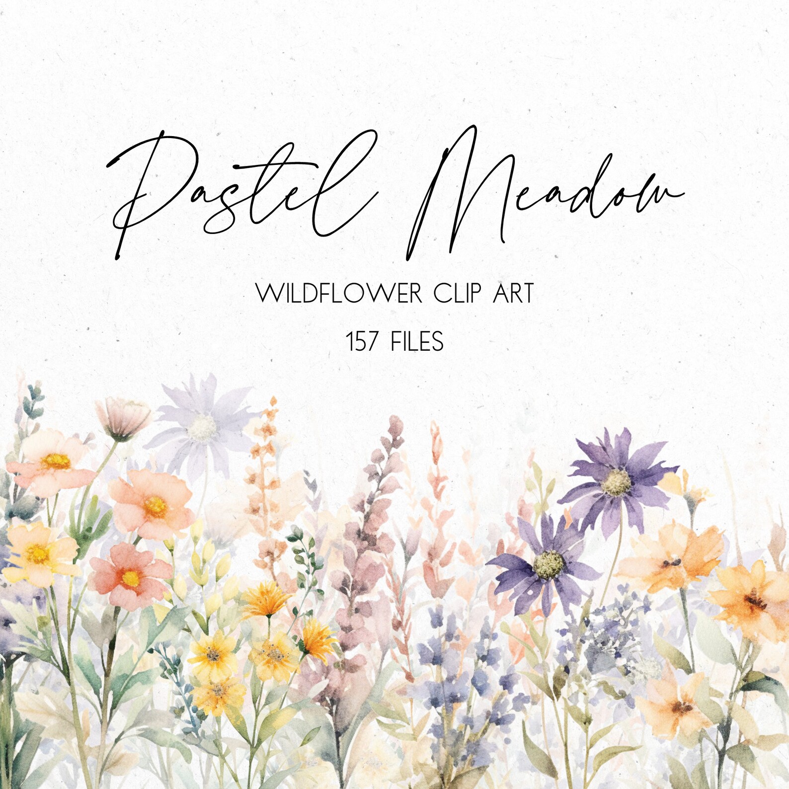 Wildflower Watercolor Clip Art, Pastel Flower, Flower Clip Art, Meadow ...