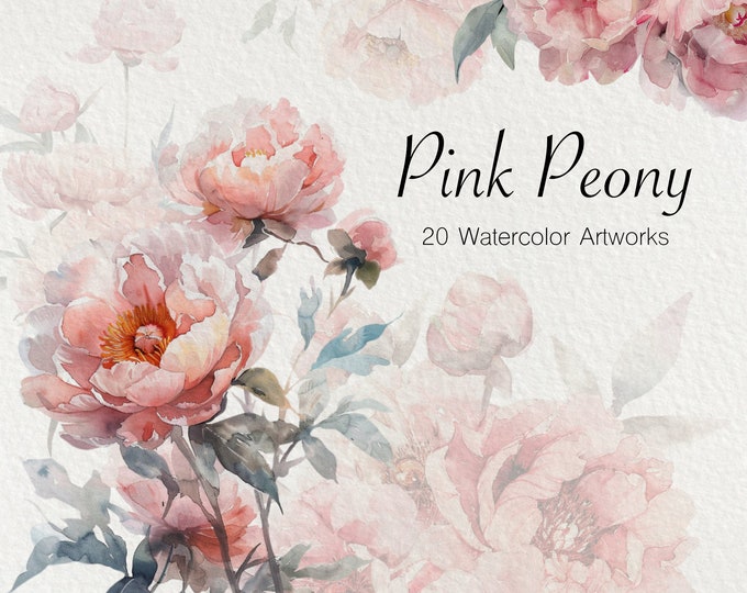Pink Peony Flower Watercolor Clip Art Peony Flower PNG Pink Floral ...