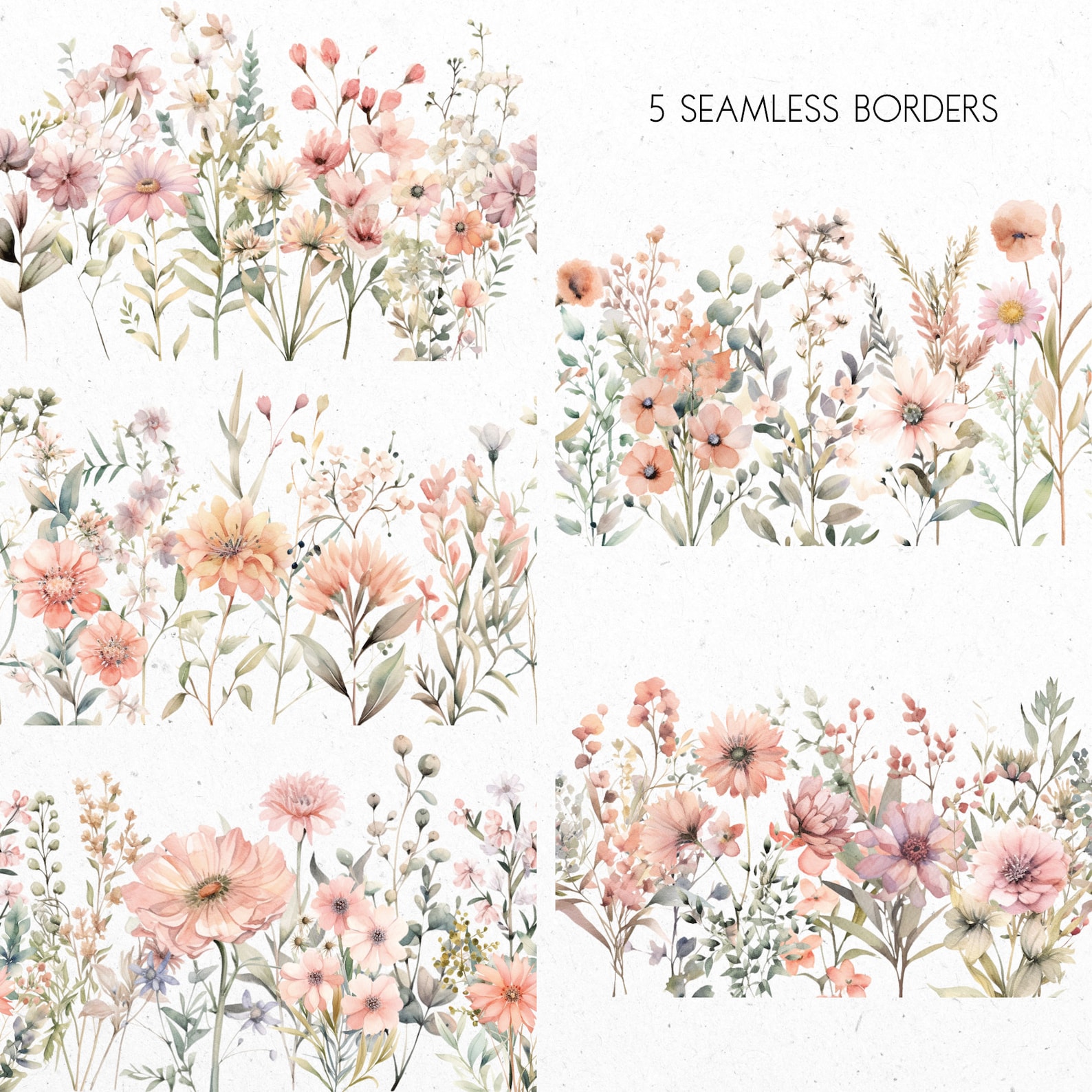 Pink Wildflower Watercolor Clipart Blush Pink Wildflower Borders Pink ...