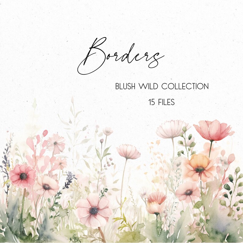 Pink Wildflower Watercolor Clipart Blush Pink Wildflower Borders Pink ...