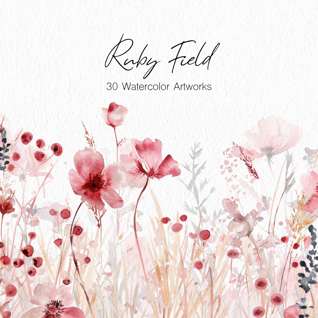 Ruby Red Wildflower Clipart | Watercolor Elements, Borders & Wreaths ...
