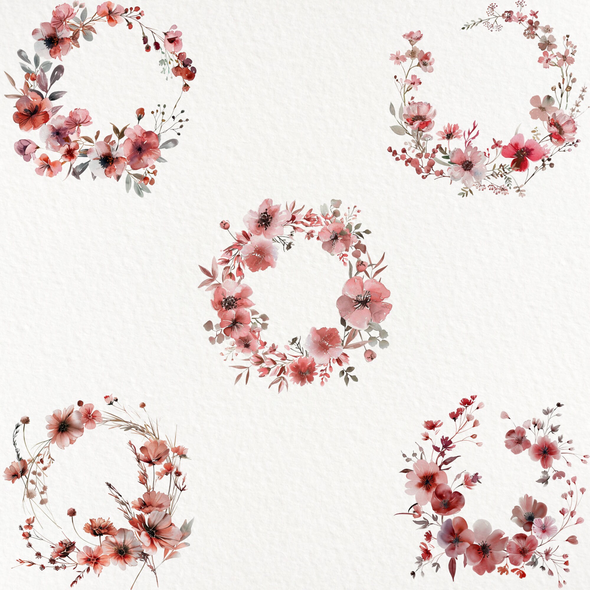 Ruby Red Wildflower Clipart Watercolor Elements, Borders & Wreaths ...