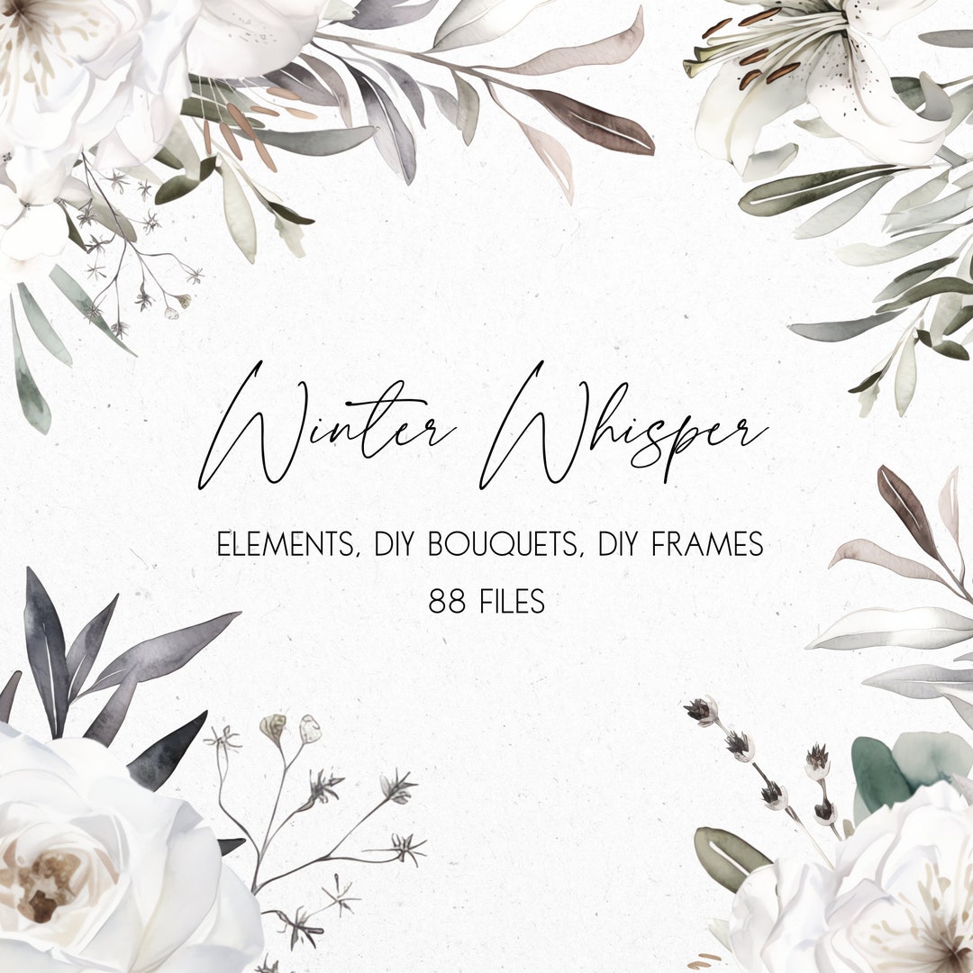 Watercolor Winter Flower Clip Art Frames Bouquets and - Etsy