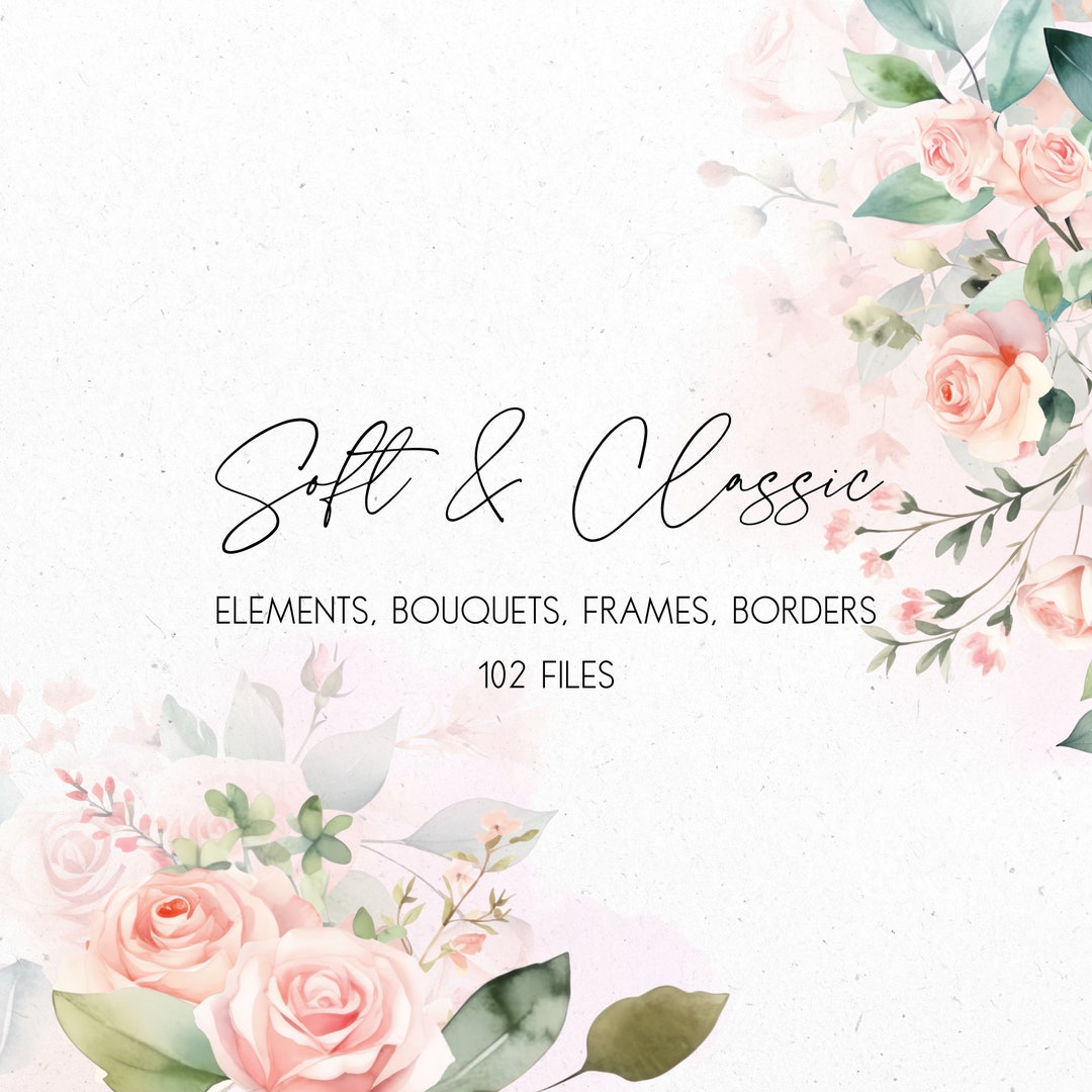 100+ Watercolor Pink Roses Clip Art, Frames, Borders, Bouquets, and ...