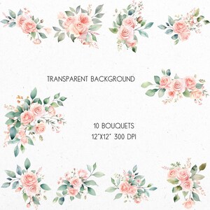 100 Watercolor Pink Roses Clip Art, Frames, Borders, Bouquets, and ...