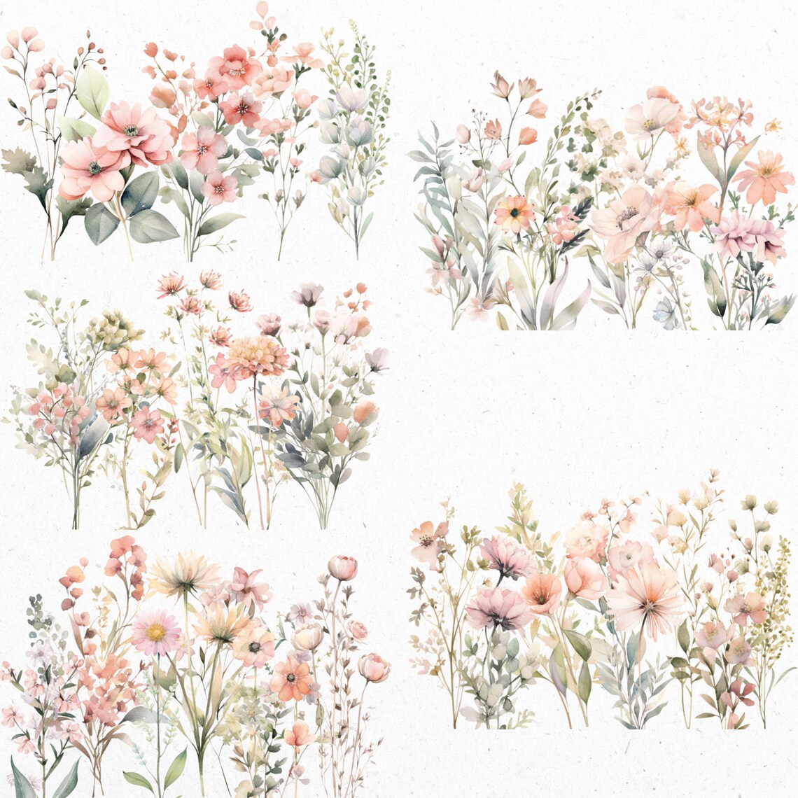 Pink Wildflower Watercolor Clipart Blush Pink Wildflower Borders Pink ...