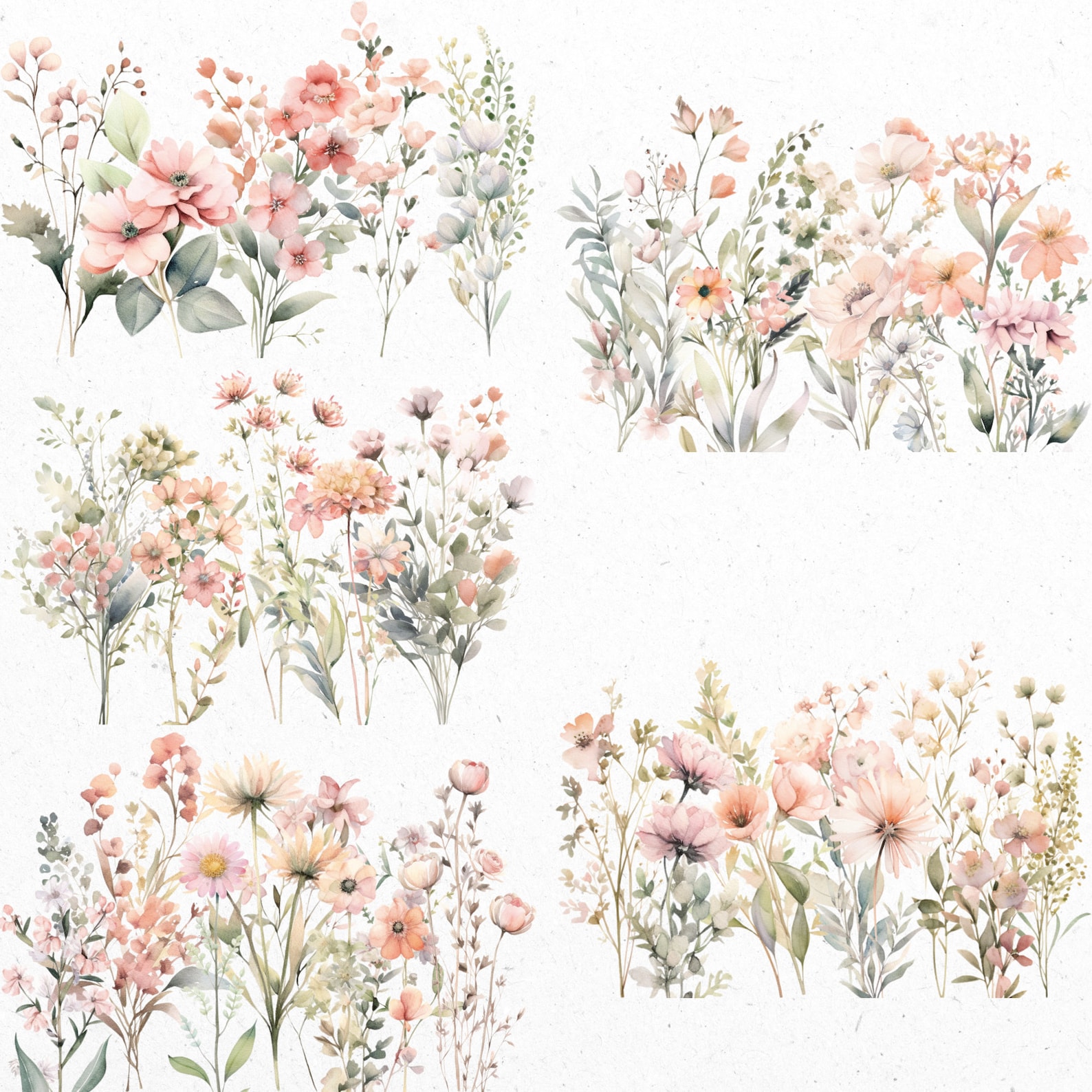 Pink Wildflower Watercolor Clipart Blush Pink Wildflower Borders Pink ...