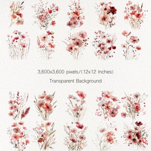 Ruby Red Wildflower Clipart Watercolor Elements, Borders & Wreaths ...