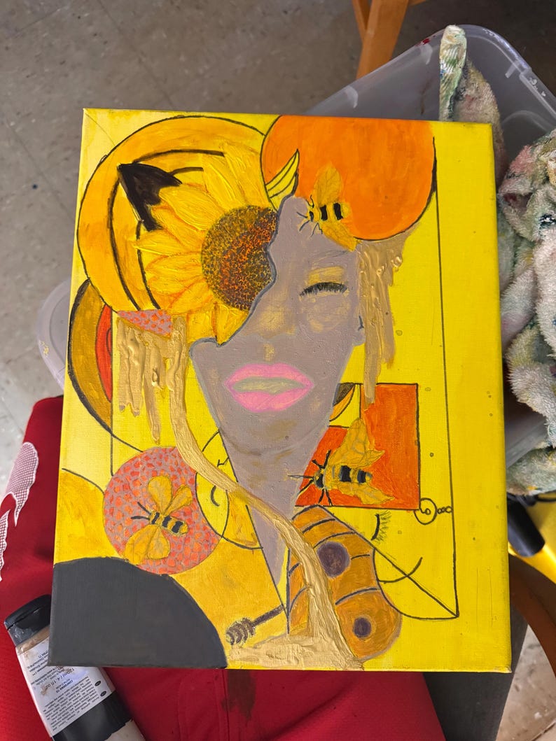 Abstract Acrylic Art Print: Fantasy Love Portrait With Sunflower and ...