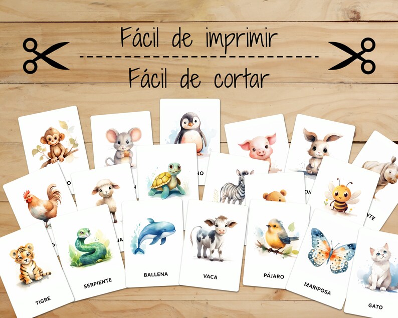 32 Montessori Tarjetas • Animales • Español • Imprimible Tarjetas ...