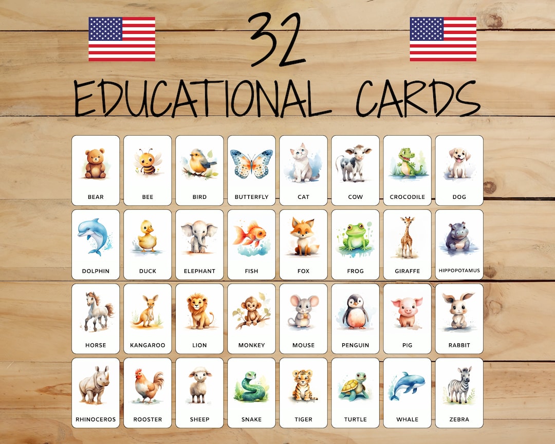 32 Montessori Cards • Animals • English • Printable Flashcards ...