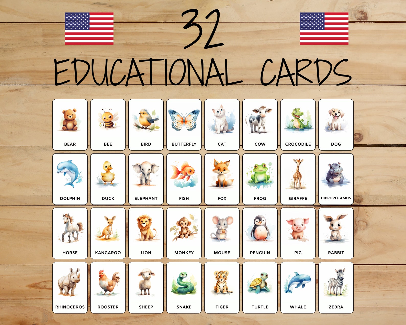 32 Montessori Cards • Animals • English • Printable Flashcards ...