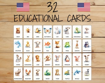 32 Montessori Cards • Animals • English • Printable Flashcards ...