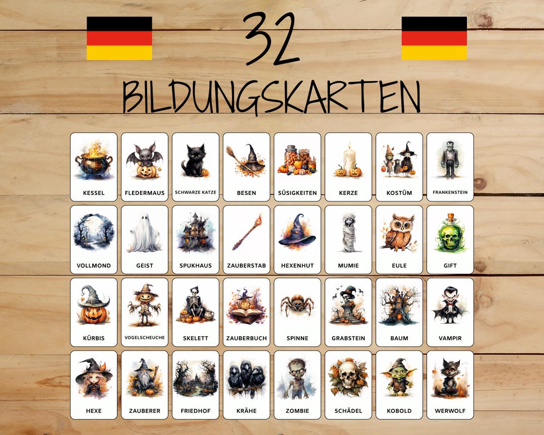 32 Montessori Cards • Halloween • Deutsch • Ausdrückbare Flashcards ...