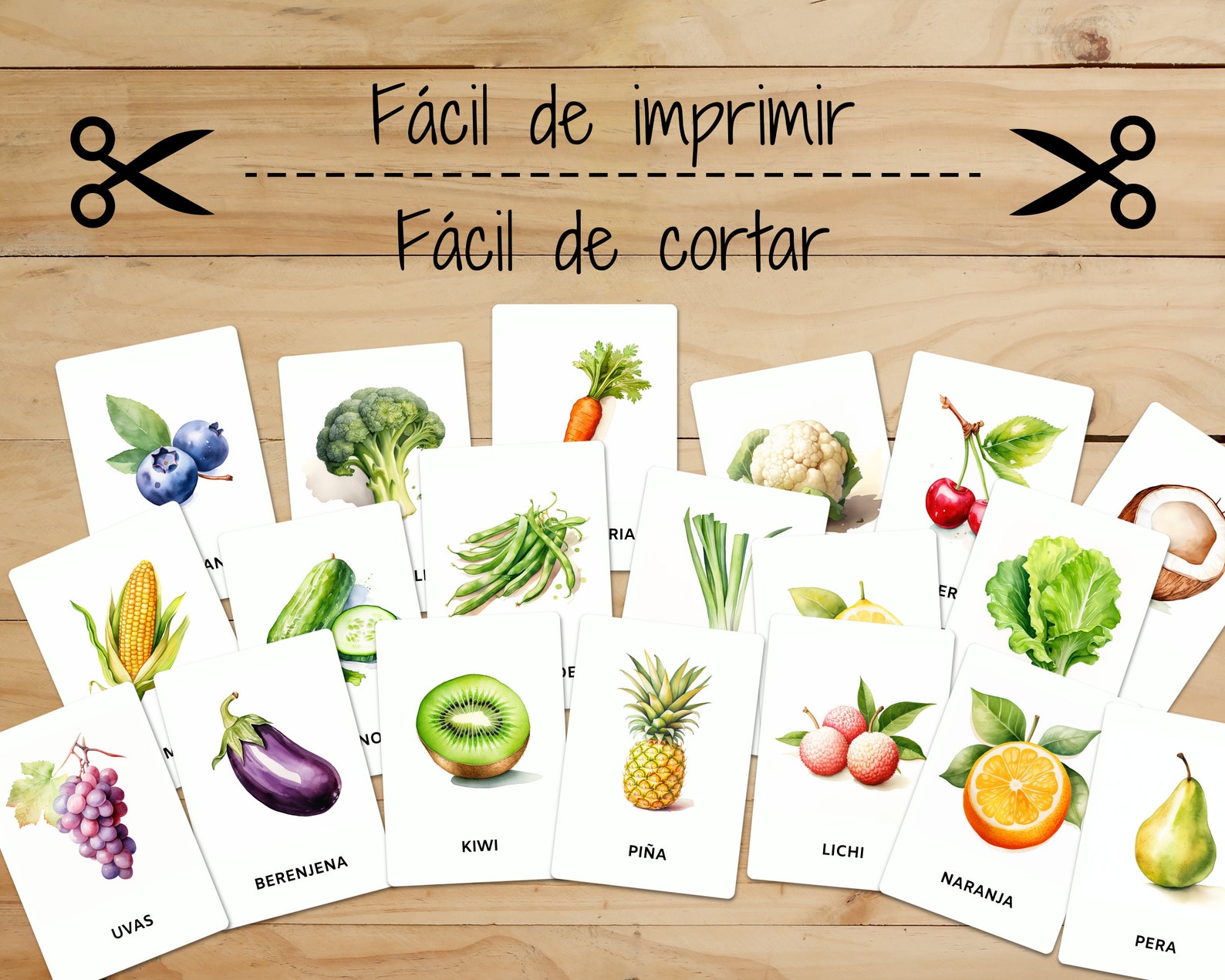 32 Montessori Tarjetas • Frutas Y Verduras • Inglés • Printable ...