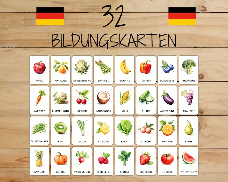 32 Montessori-karten • Obst Und Gemüse • Französisch • Druckbare ...
