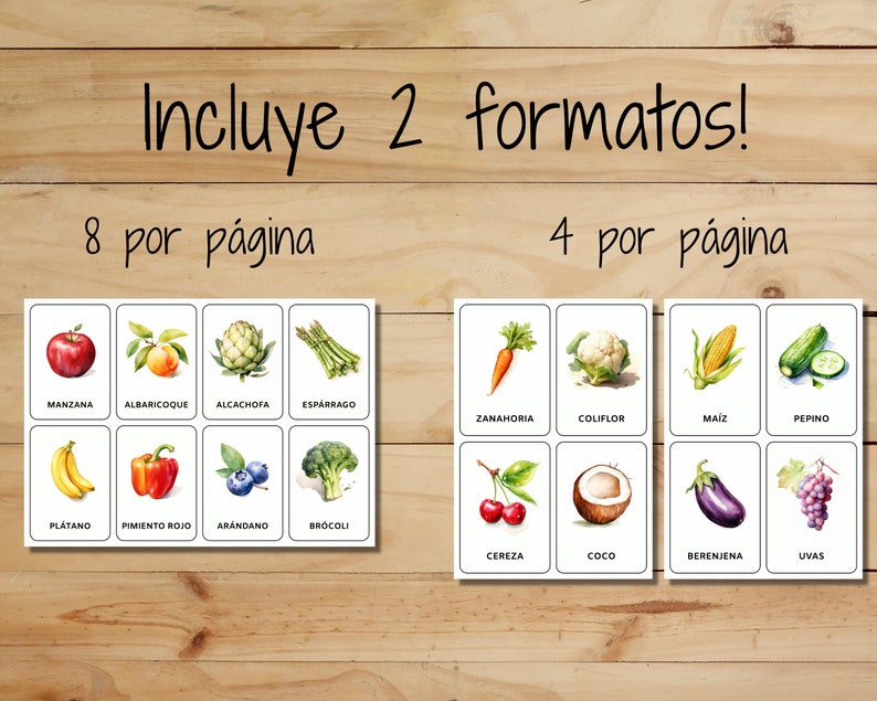 32 Montessori Tarjetas • Frutas Y Verduras • Inglés • Printable ...