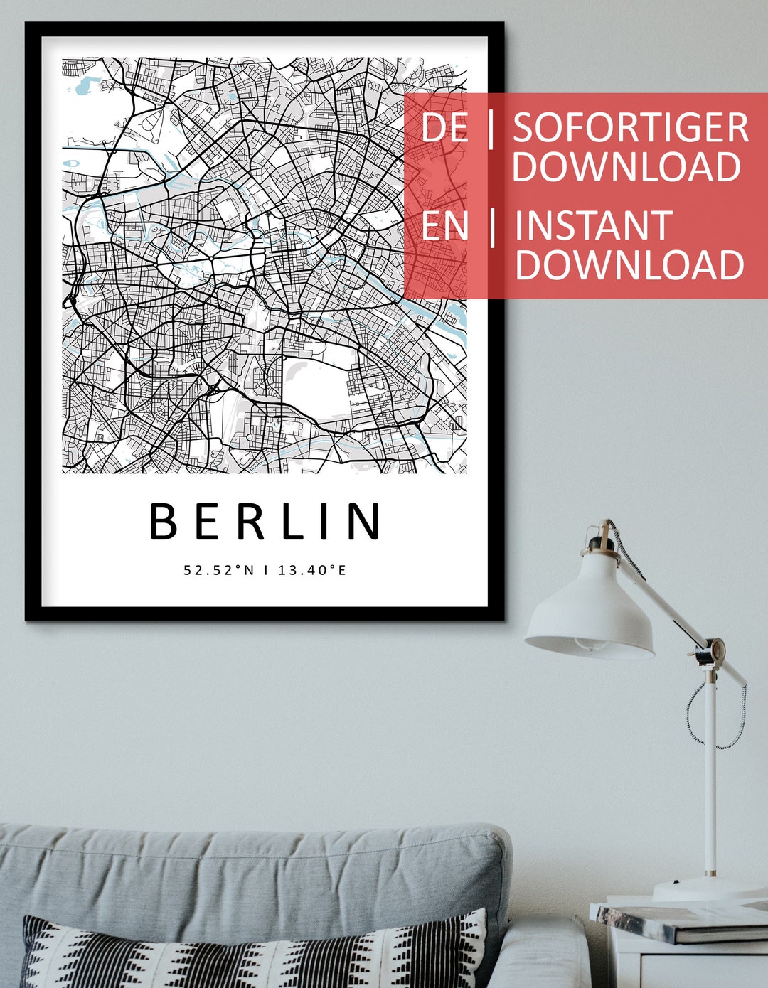 City Map Berlin Germany City Map Mural Art Digital Picture Poster Print ...