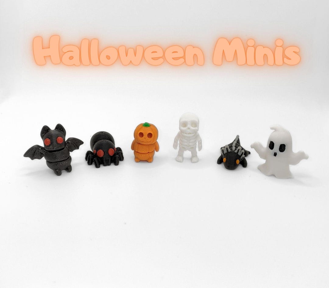 Halloween Mini Figurines 6 Pack: Axolotl, Bat, Spider, Ghost, Skeleton ...