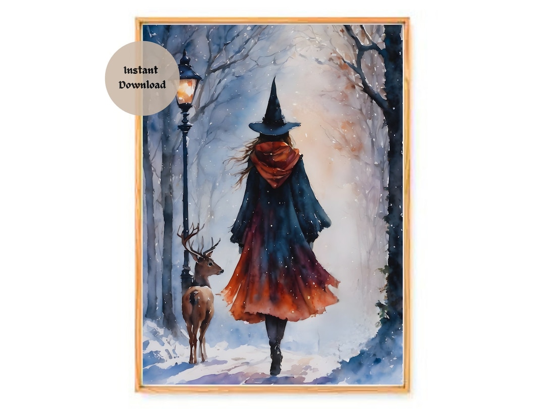 A Witch in Winter ~ HD Altar Print (download Only) ~ Witchy Watercolour ...