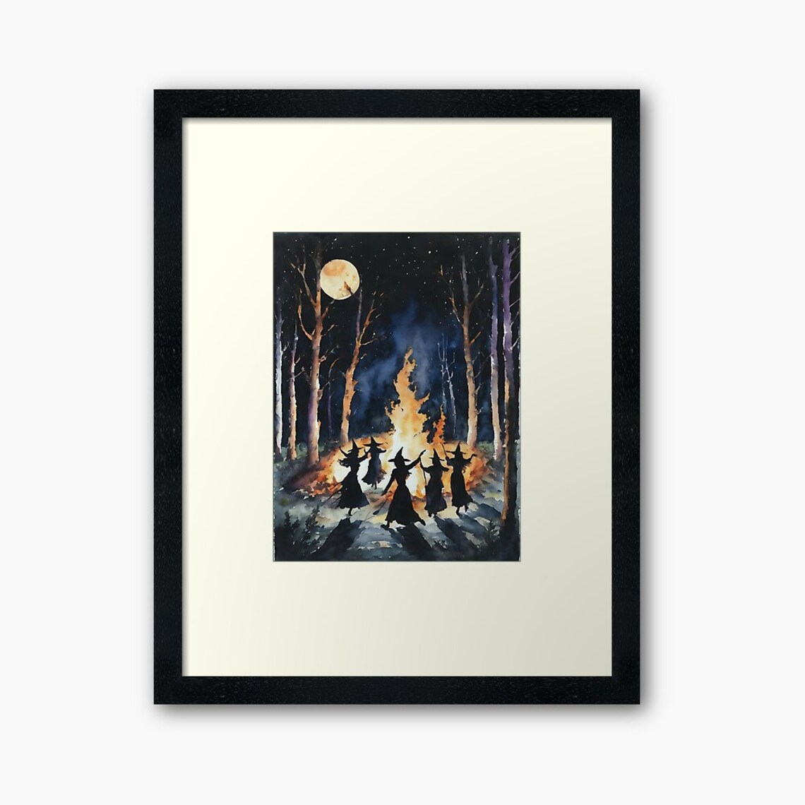 FIRE DANCE ~ WITCHES Coven Meeting in the Woods ~ 7x5" Altar Print ...