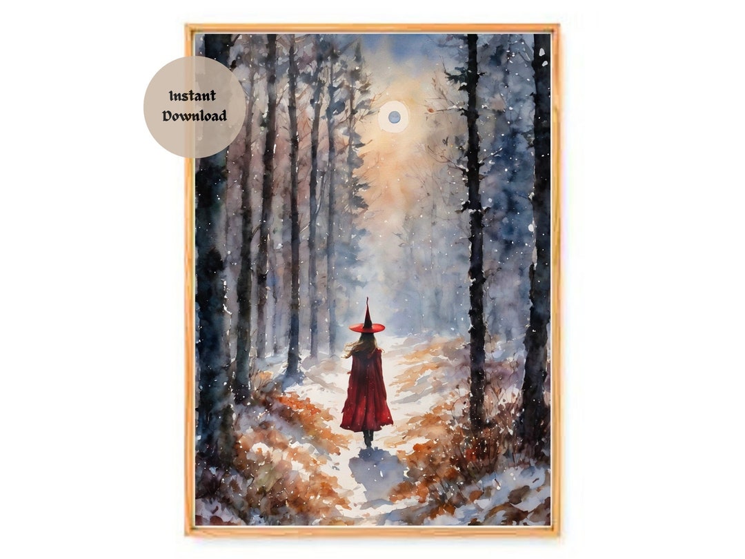 Red Witch in Winter Woods ~ HD Altar Print (digital Download Only) ~ Witchy Watercolour Wall Art ...