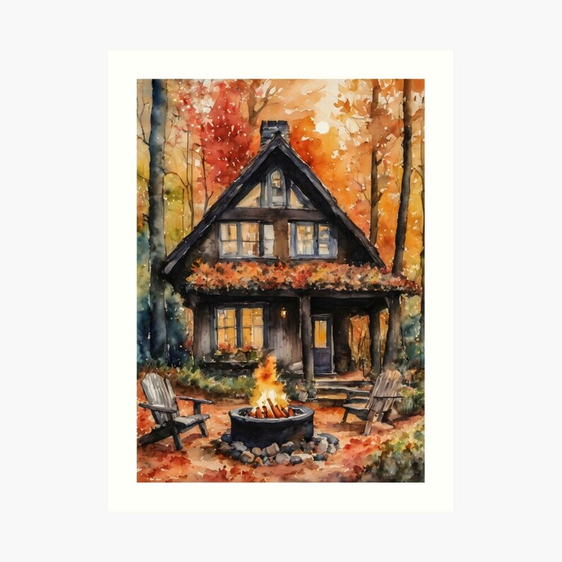 A COTTAGE in the WOODS 7x5 Altar Print download Only Witchy Watercolour ...
