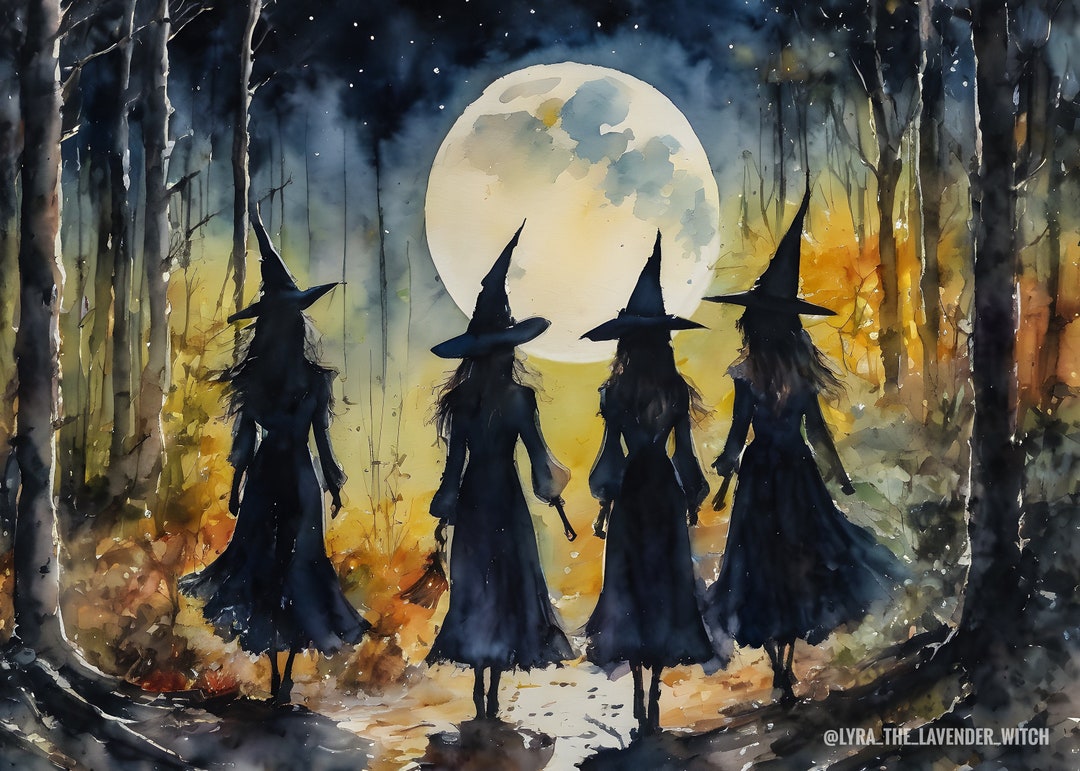 WITCHES MEET Full Moon Coven Meeting in the Woods 7x5 Altar Print download Only Witchy ...