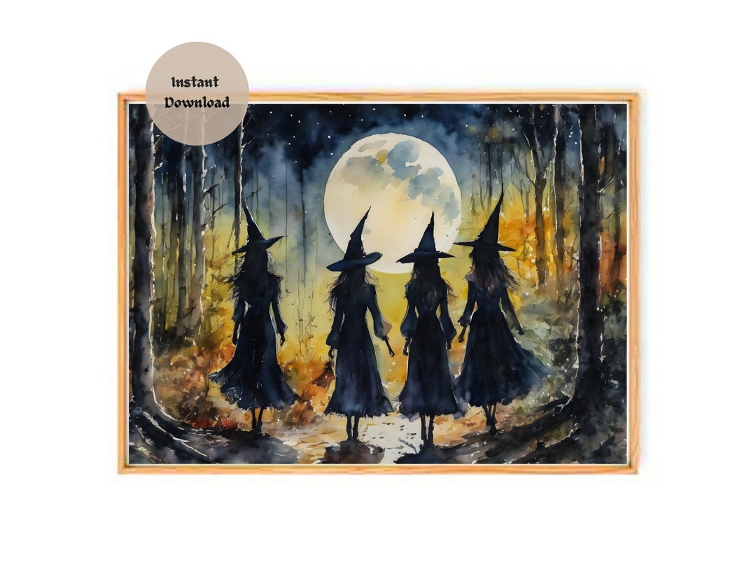 WITCHES MEET Full Moon Coven Meeting in the Woods Altar Print download ...