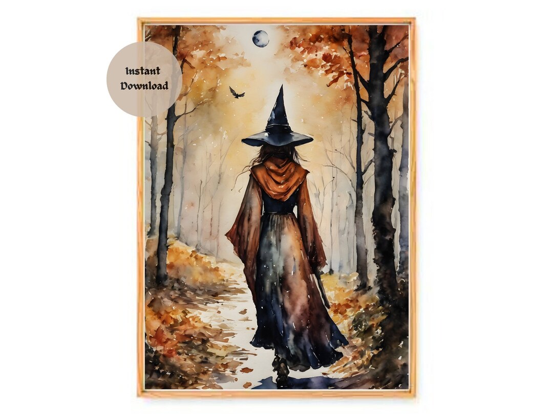AUTUMN WITCH on a Full Moon ~ HD Altar Print (download Only) ~ Witchy ...
