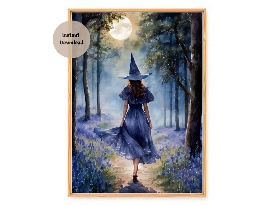 A WITCH in BLUEBELL WOODS ~ Altar Print (download Only) ~ Witchy Watercolour Wall Art Decor ...