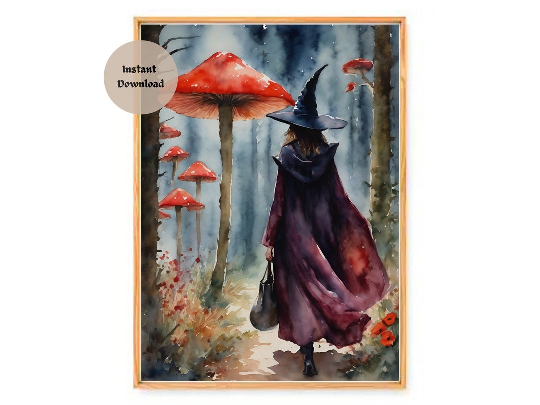 A Witch in Magical Woods ~ HD Altar Print (download Only) ~ Witchy Watercolour Wall Art Decor ...