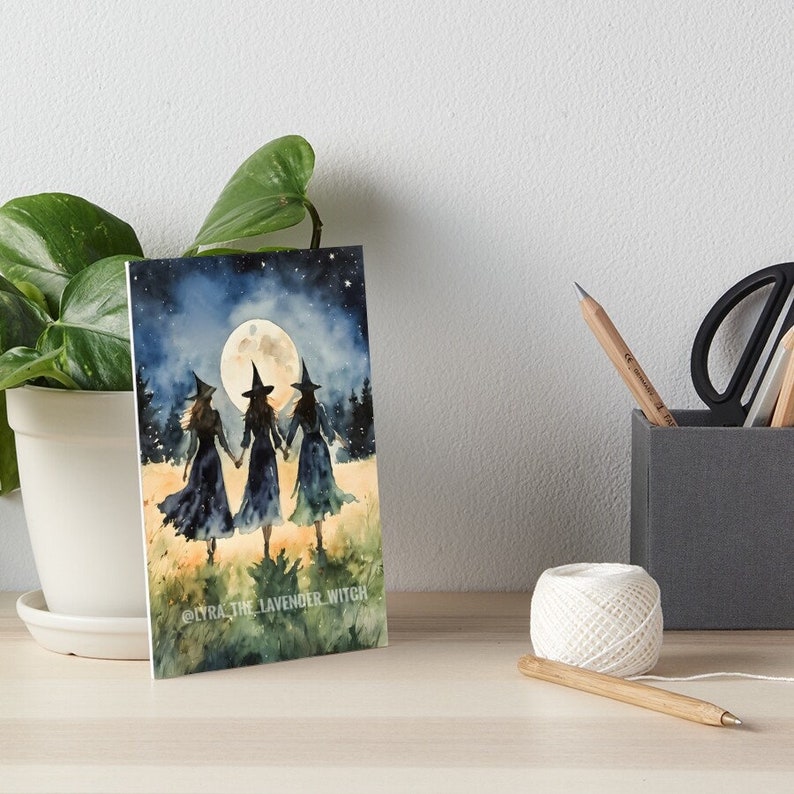 POWER OF THREE Full Moon Coven Meeting in the Meadow 7x5 Altar Print ...