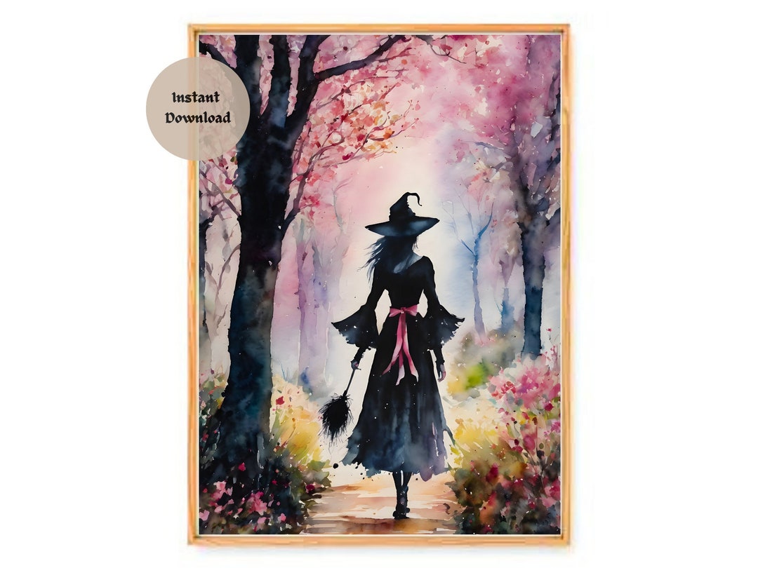 SAKURA Witch in Blossom Tree Woods ~ 7x5" Spring Altar Print (download ...