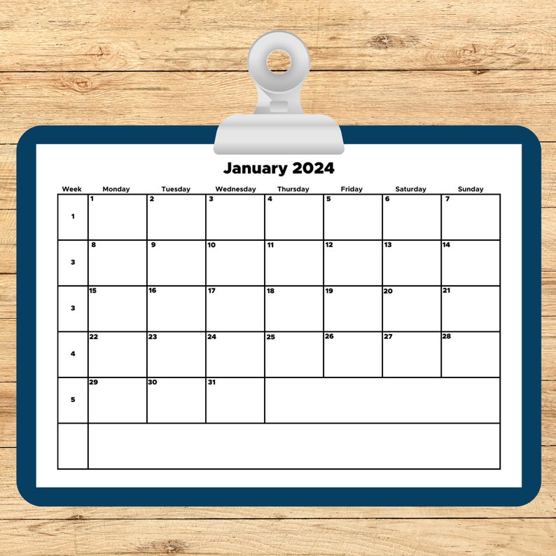 Simple 2024 A4 Size Printable Calendar With Week Numbers - Etsy