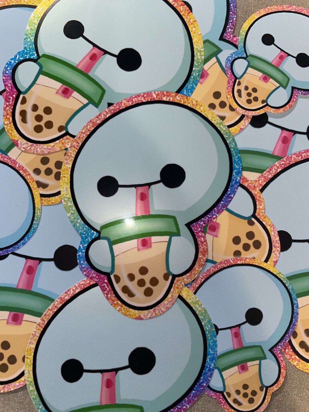 Cute Pixar Baymax Drinking Boba Sticker | Weatherproof Die Cut | Glossy ...