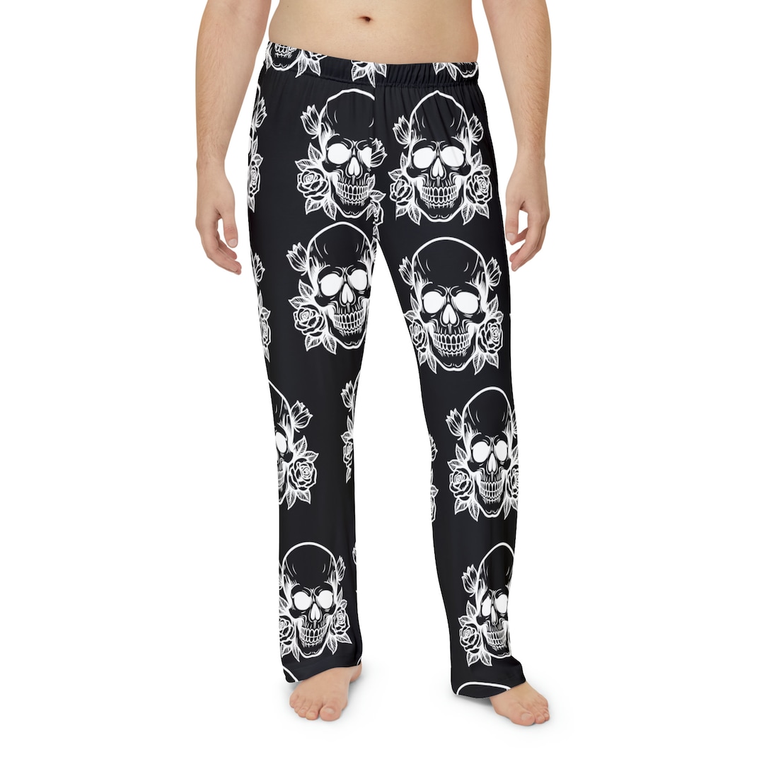 Skulls Print Pajama Pants, Men's Loungewear, Relaxing Workwear, Men's ...