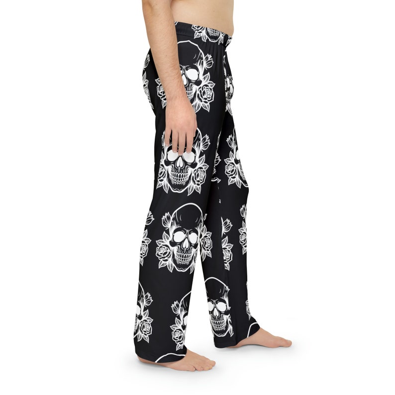 Skulls Print Pajama Pants, Men's Loungewear, Relaxing Workwear, Men's ...