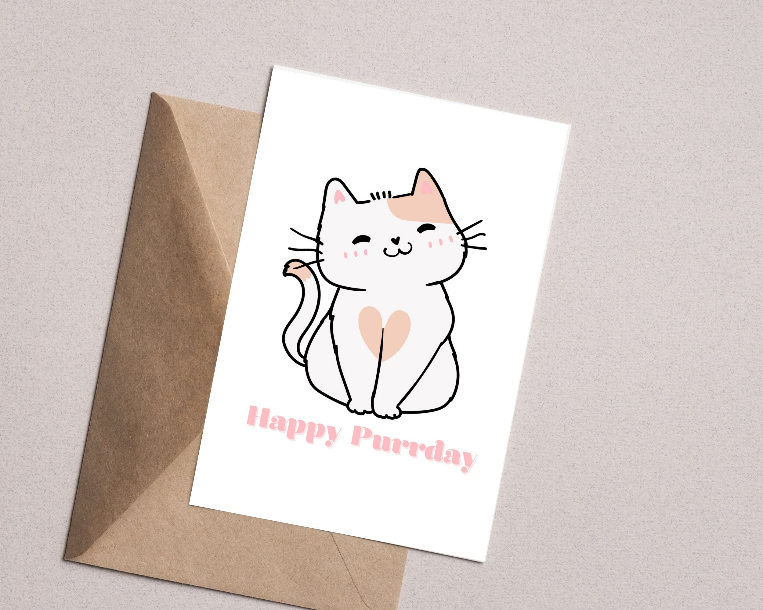 Happy Purrday Birthday Card, Cute Cat Printable Card, Instant Download ...