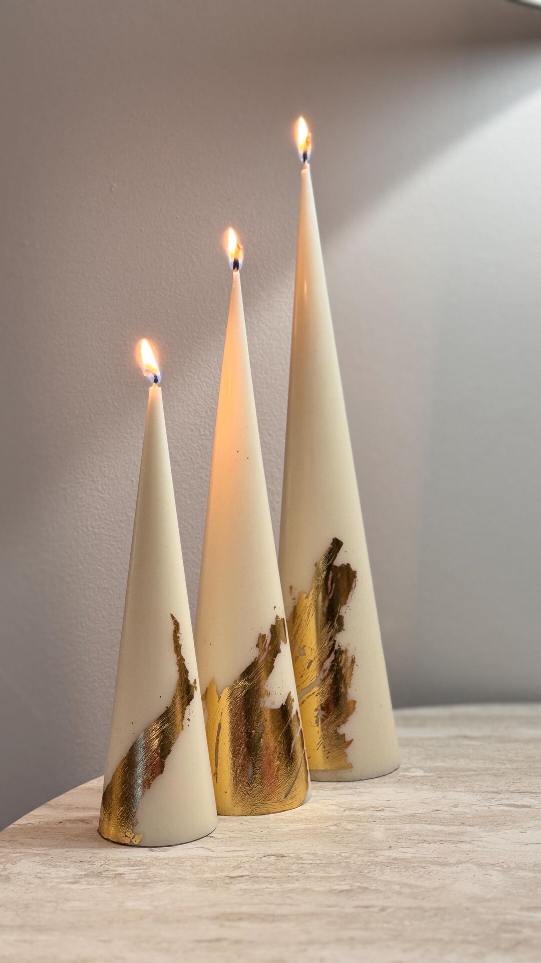 Custom Colour & Scent Cone Shaped Candle| Gold Leaf Candle Natural Soy ...
