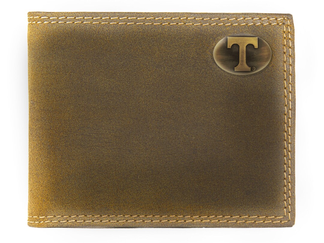 Tennessee Vols Men's Collegiate Bifold Leather Wallet. Vintage Tan Full ...