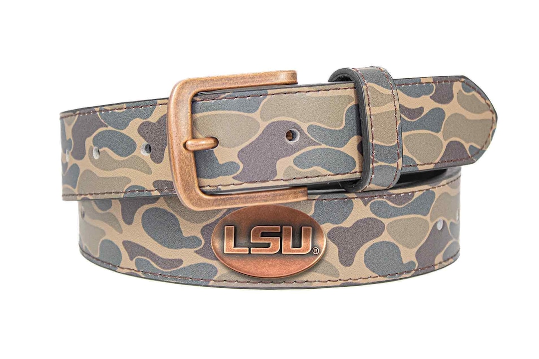 LSU Tigers Old School Camo Leather Belt - Antique Copper Logo - Etsy