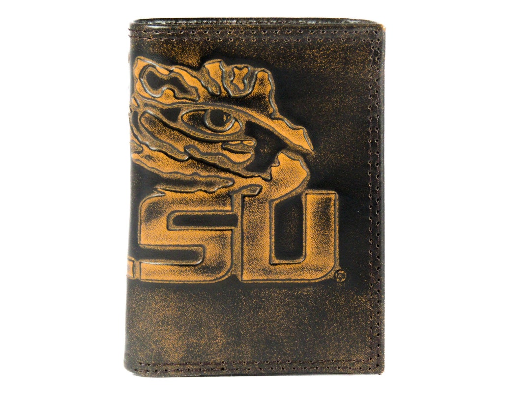 LSU Tigers Men's Collegiate Trifold Leather Wallet. Brown Burnished ...