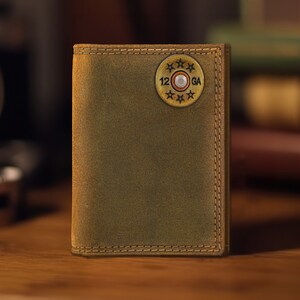 Shotshell Men's Trifold Leather Wallet. Vintage Tan Full Grain Leather ...